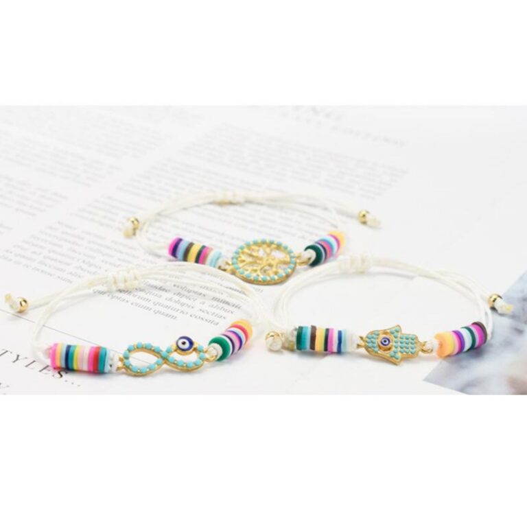 Heishi bead drawcord adjustable bracelet with beaded charm – Splurg'd ...